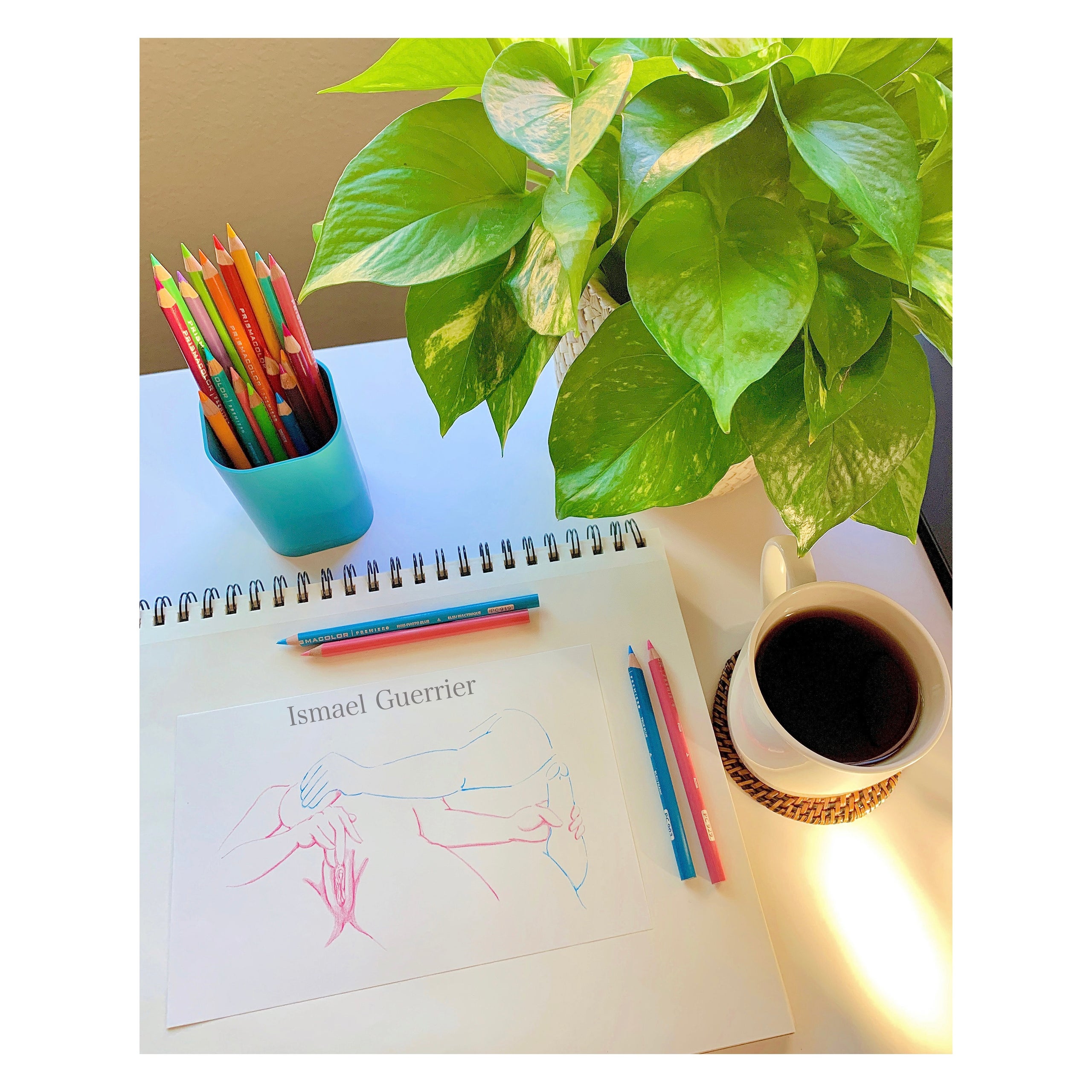 Celestial Blue & Soft Pink #2 - Drawing Desk | Ismael Guerrier Art