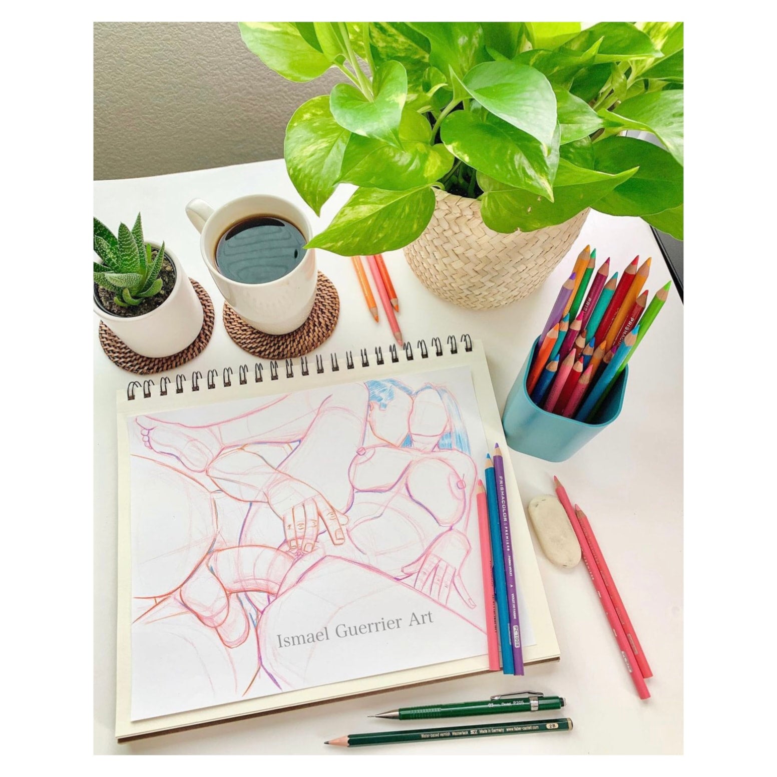 She Opens Up To Him #25 - Sketch - Drawing Desk | Ismael Guerrier Art